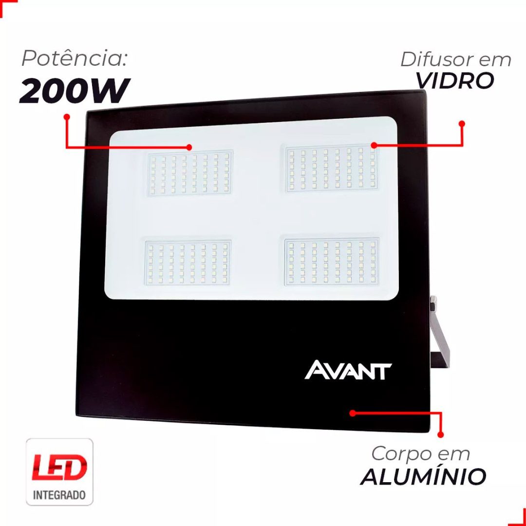 Refletor Led 200W Avant Slim200 Branco Frio 6500K Bivolt IP65