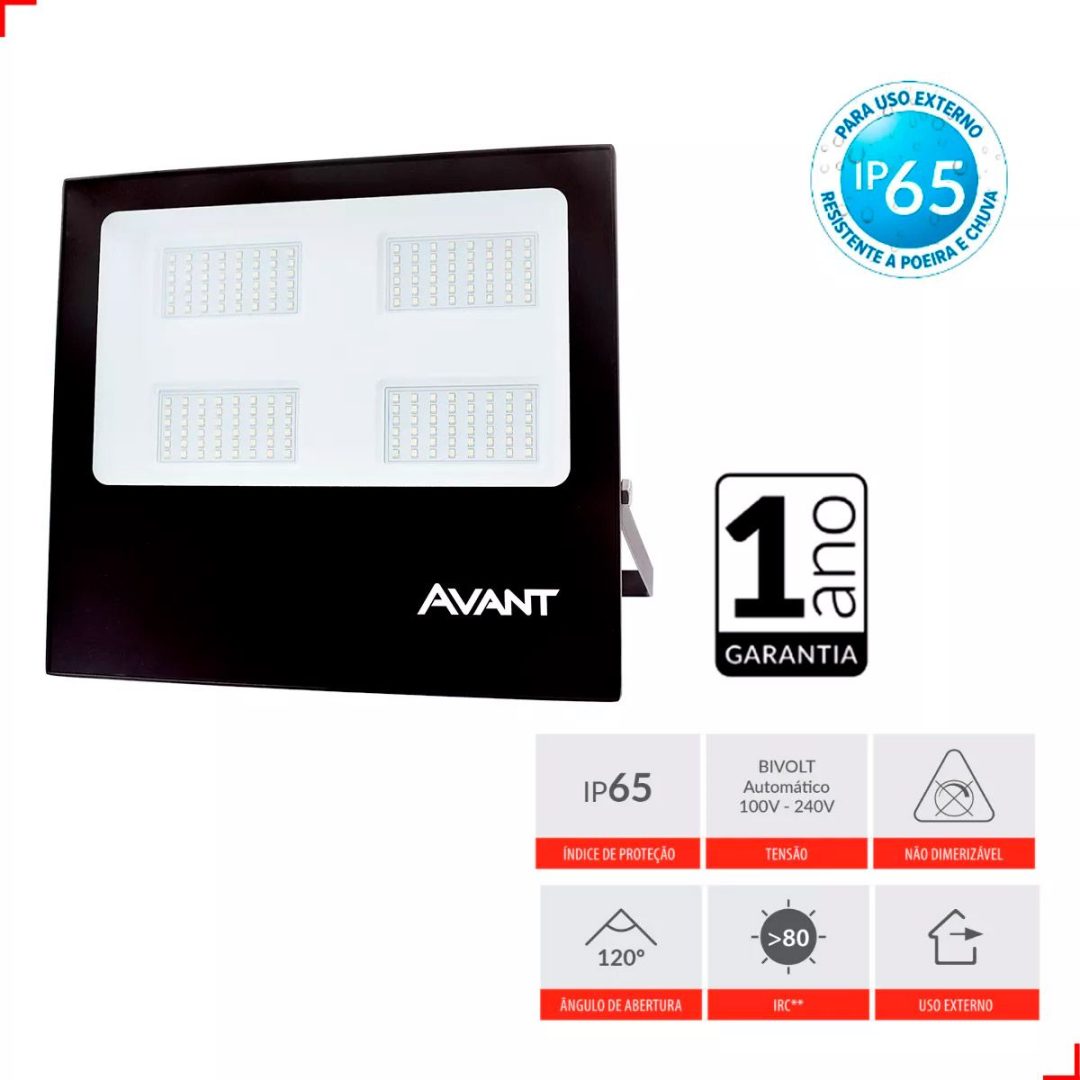 Refletor Led 200W Avant Slim200 Branco Frio 6500K Bivolt IP65