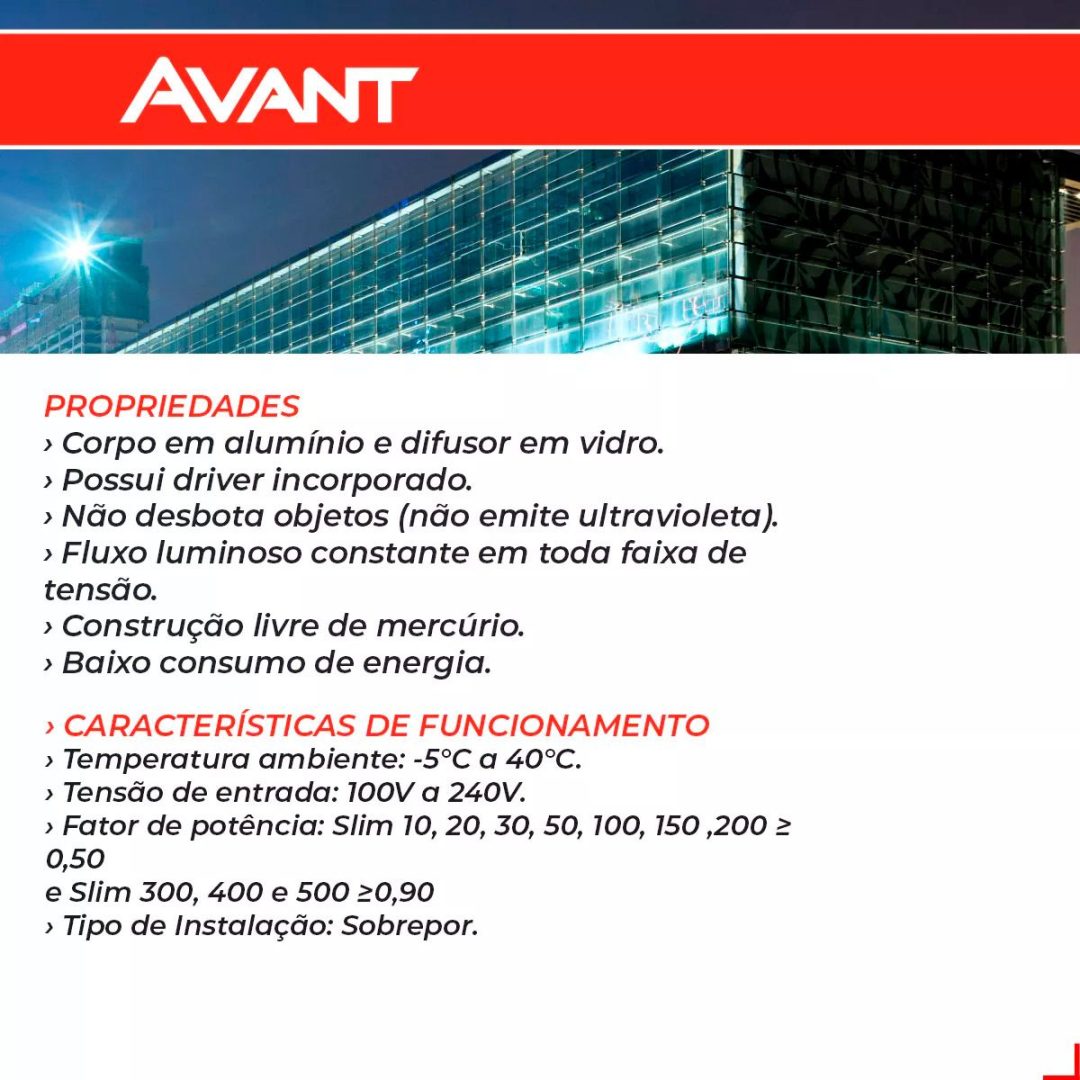 Refletor Led 200W Avant Slim200 Branco Frio 6500K Bivolt IP65
